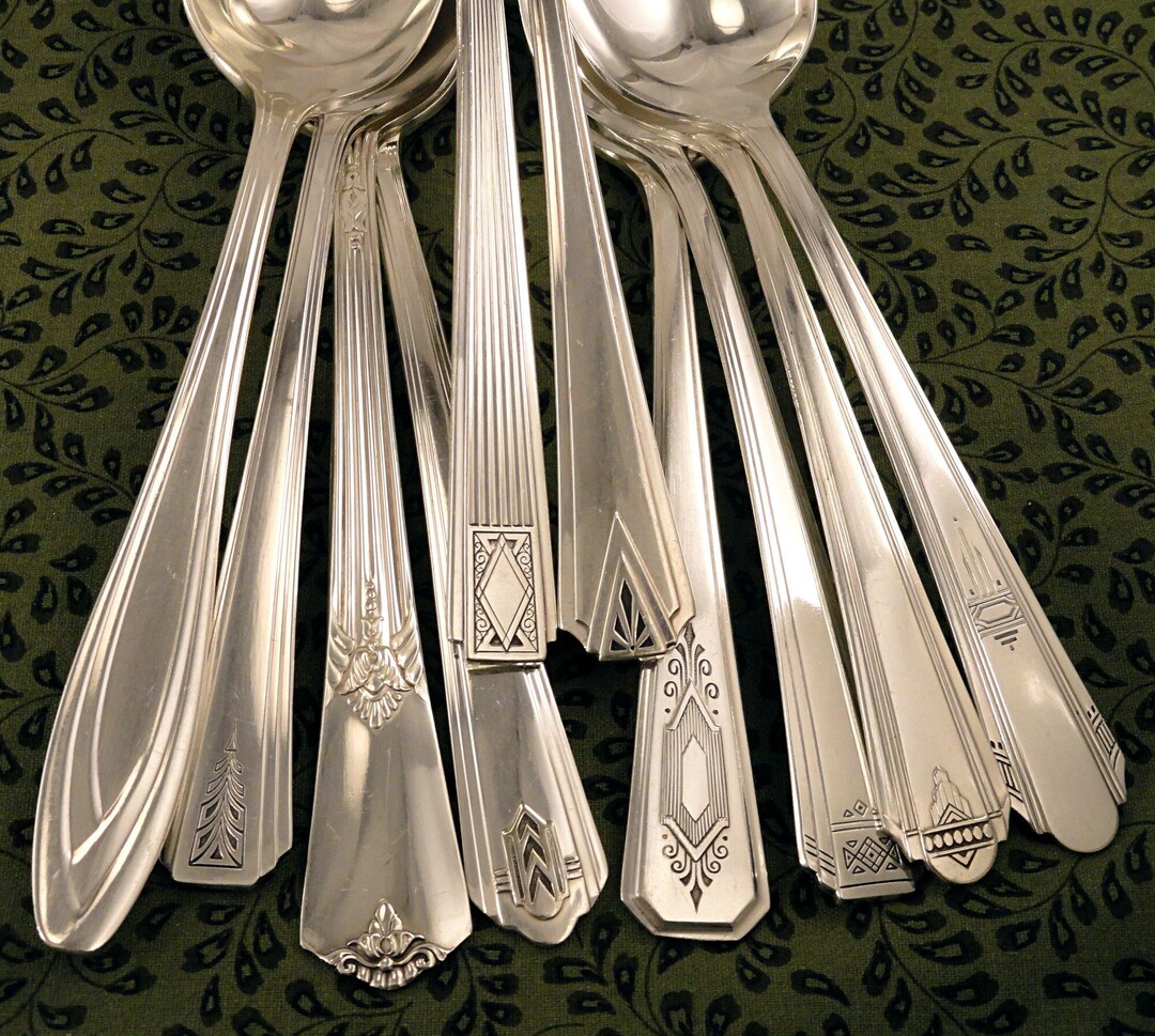 Geometric Art Deco Serving Spoons Geo Deco Patterns Vintage Silverplate ...
