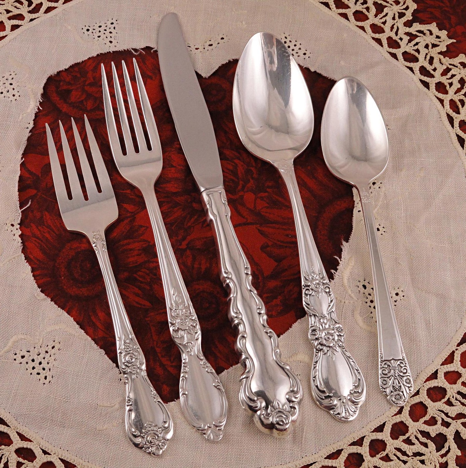 Vintage Flatware Roses & Fancy Florals _ Serving Pieces _ Place ...