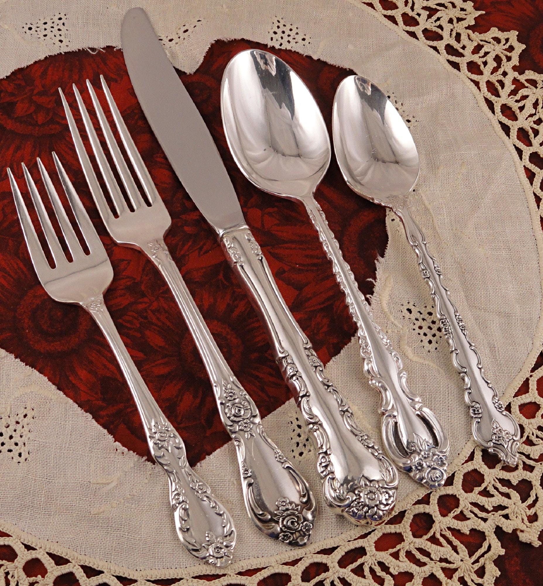 Vintage Flatware Roses & Fancy Florals _ Serving Pieces _ Place ...