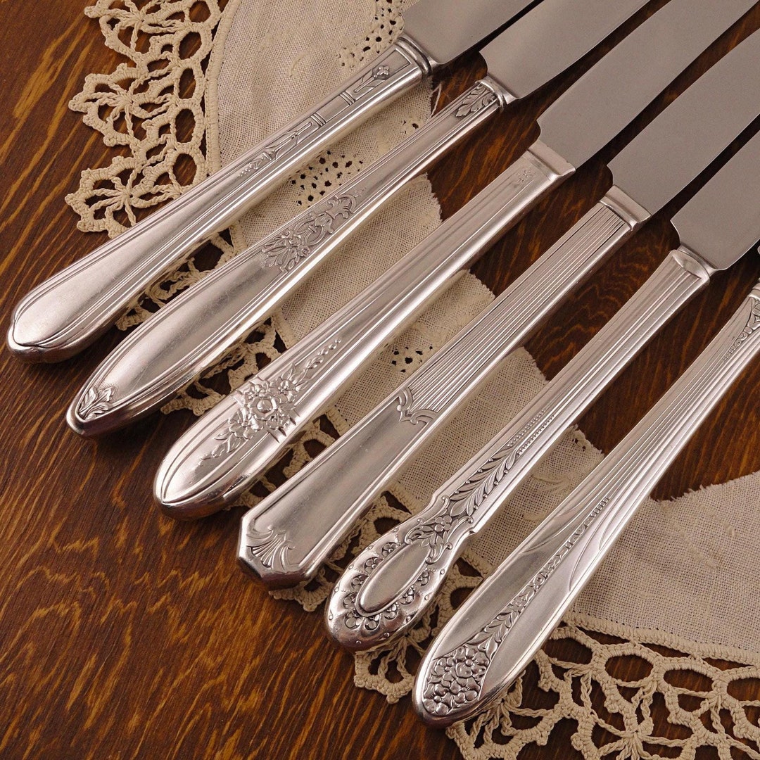 Silverplate Dinner Knives Mismatched Vintage Silver Plate Long Handled ...