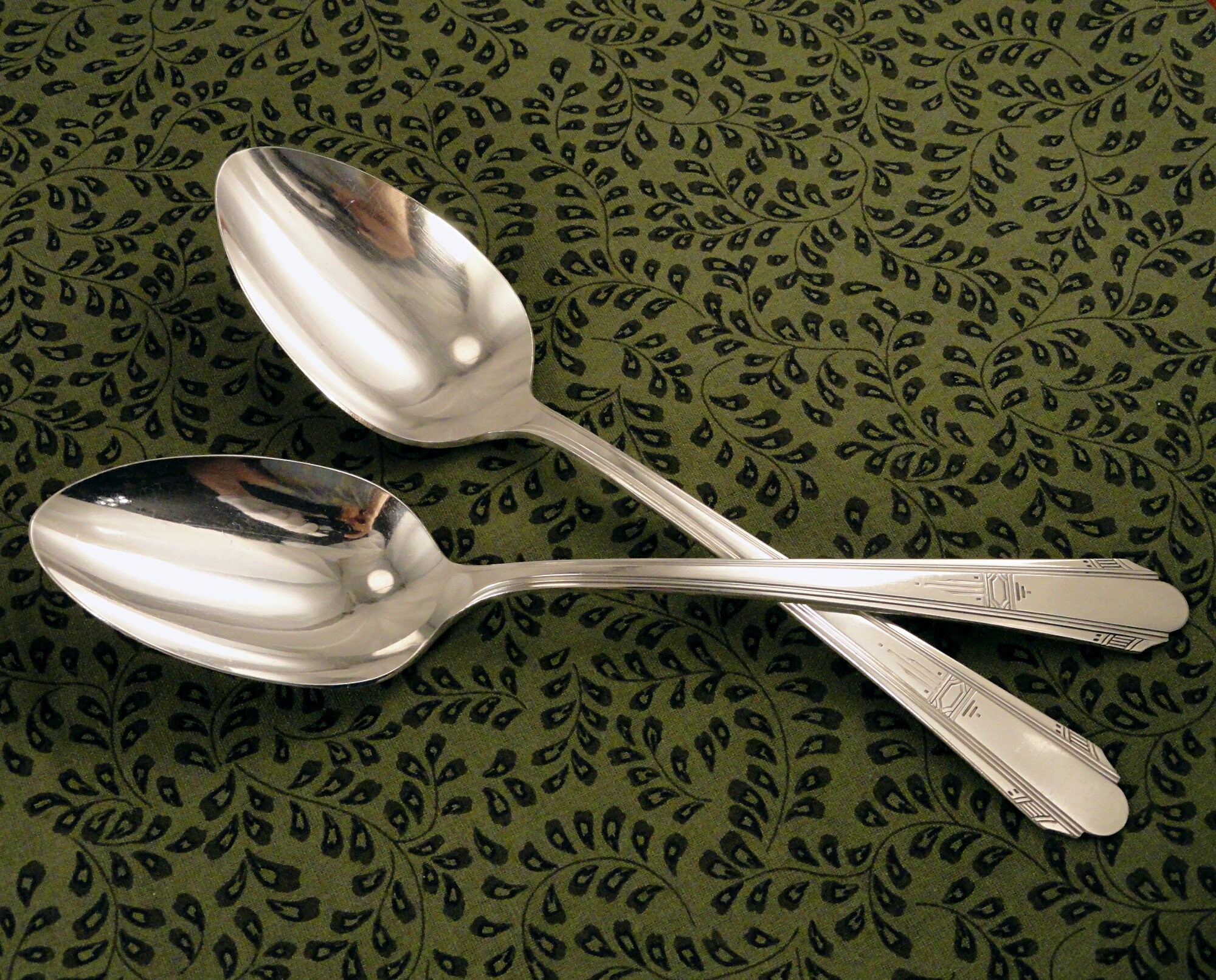Geometric Art Deco Serving Spoons Geo Deco Patterns Vintage Silverplate ...