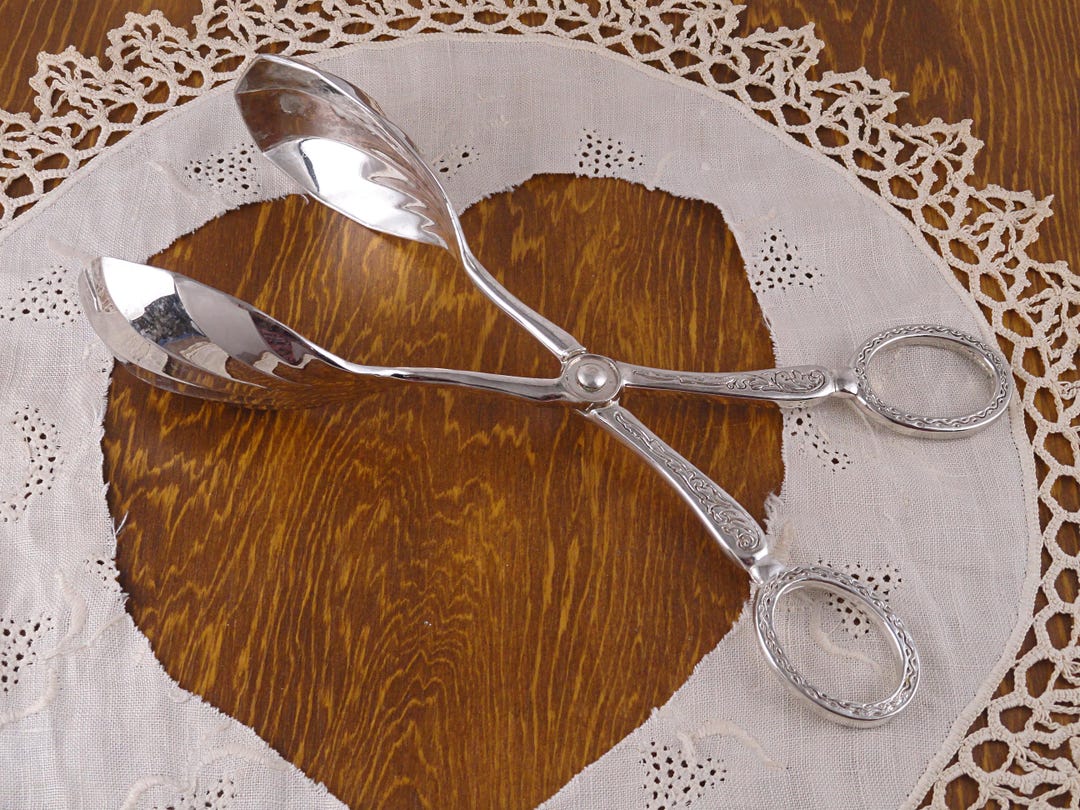 Fancy Ornate Segmented Bowls Scissor Salad Serving Tongs Vintage ...