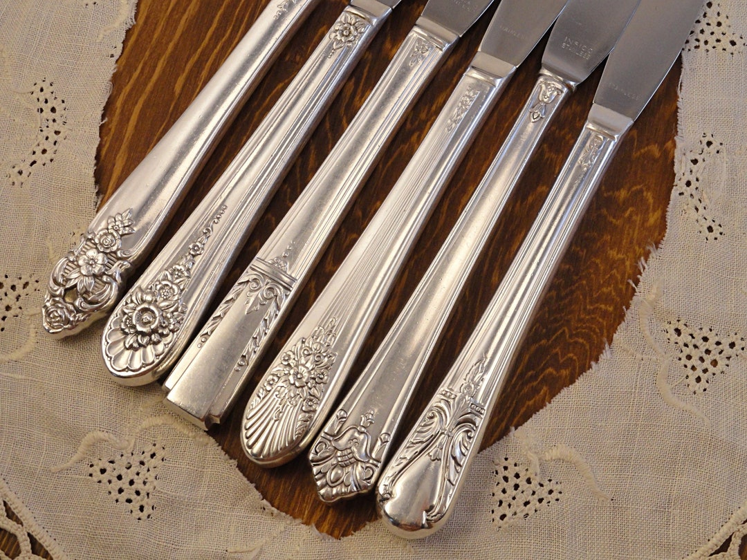 Silverplate Dinner Knives Mismatched Vintage Silver Plate Long Handled ...
