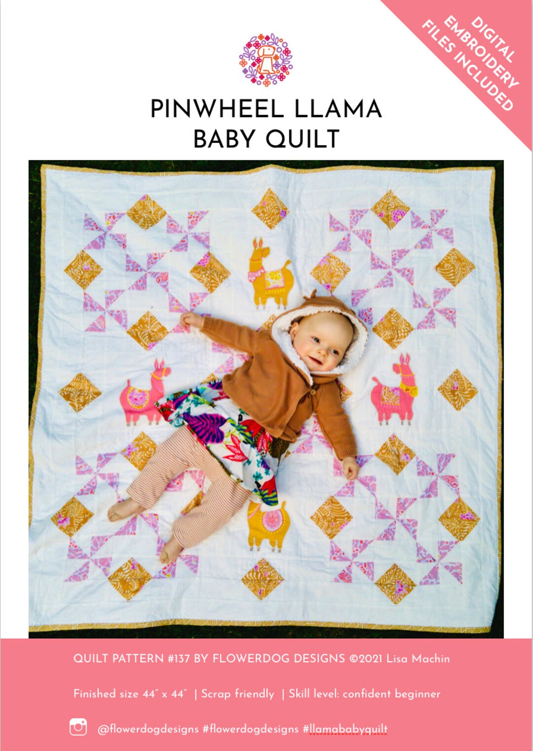 Pinwheel Llama Baby Quilt PDF Pattern With Applique Options INSTANT ...