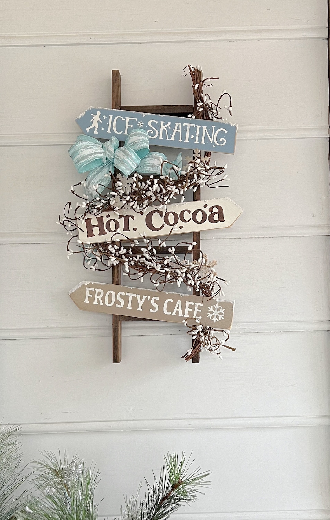 Winter Decorative Ladder, Directional Sign Ladder, Country Winter Decor ...