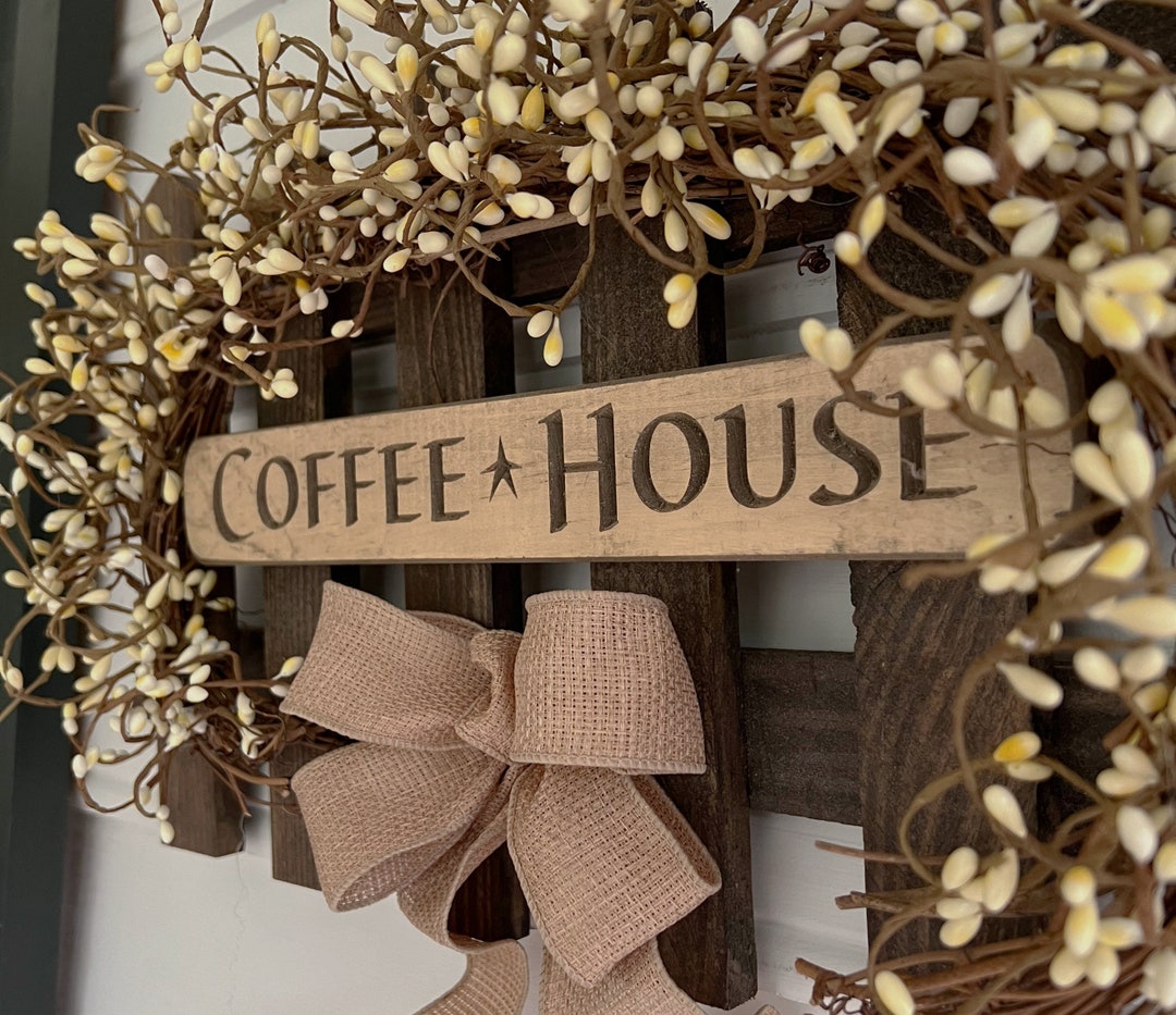 Country Kitchen Decor, Coffee Sign Decor, Rustic Fence With Faux ...