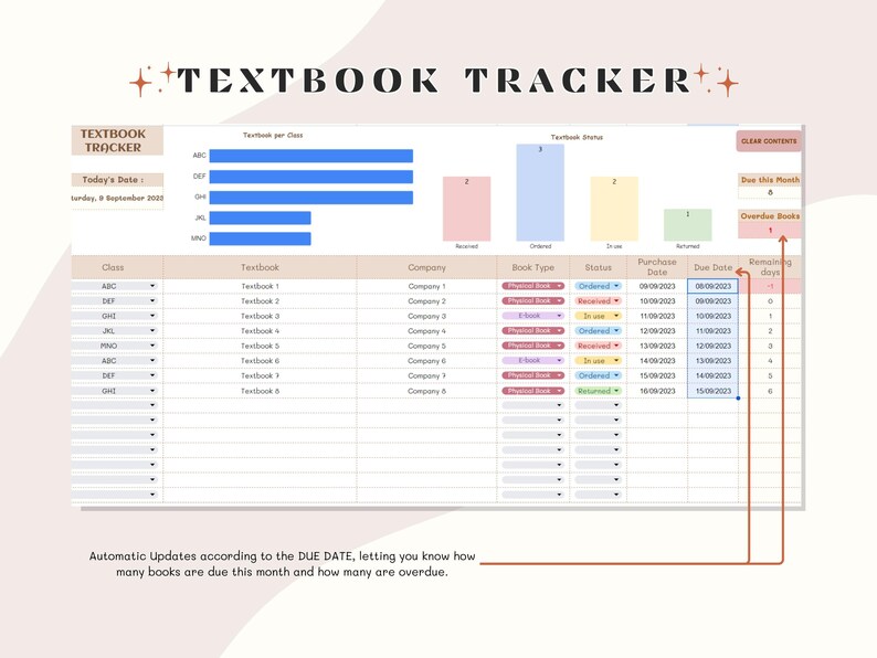 Student Planner Assignment Tracker School Spreadsheet Digital ...
