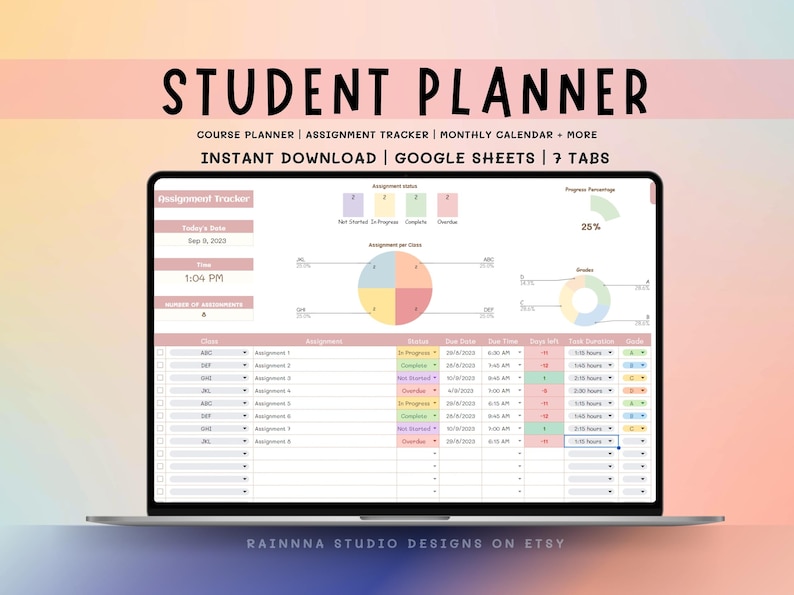 Student Planner | Assignment Tracker | School Spreadsheet| Digital ...