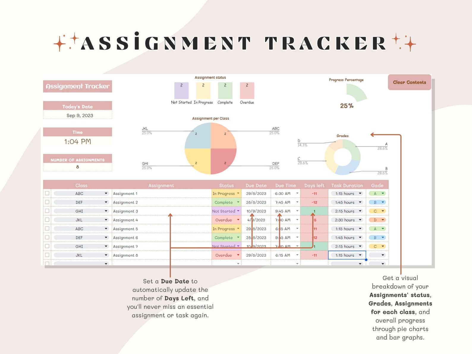 Student Planner | Assignment Tracker | School Spreadsheet| Digital ...