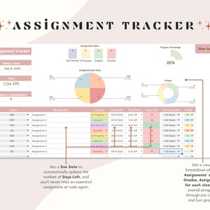Student Planner | Assignment Tracker | School Spreadsheet| Digital ...