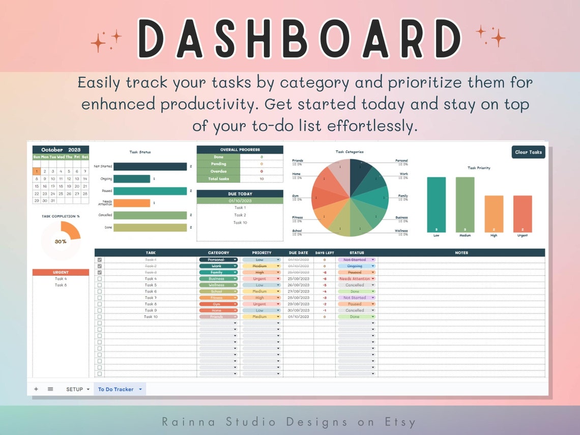 To Do List Template ,time Management & Task Tracker Spreadsheet for ...