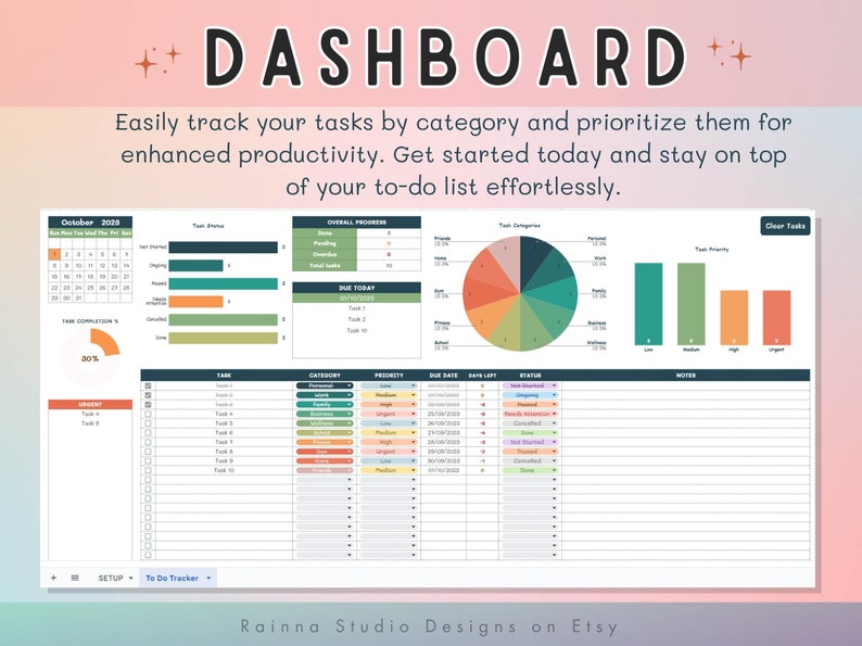 To Do List Template ,time Management & Task Tracker Spreadsheet for ...