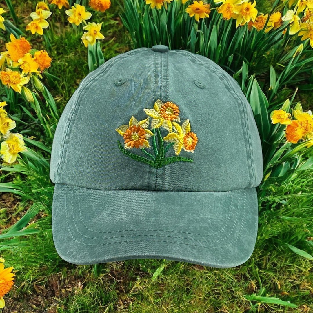 Daffodil Embroidered Hat With Orange Centers, Low Profile Unstructured ...