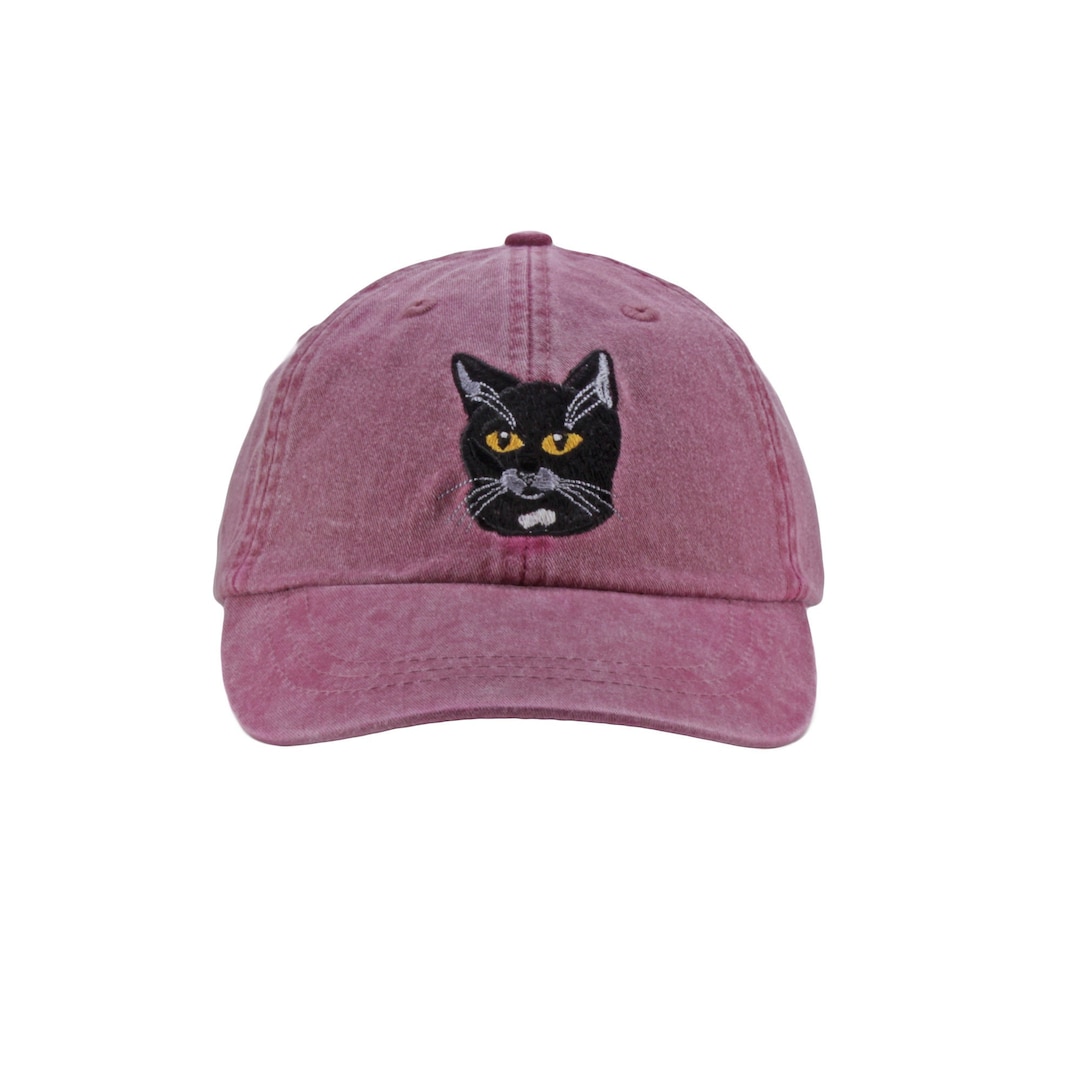 Black Cat Embroidered Dad Hat, Low Profile Kitten Baseball Cap ...