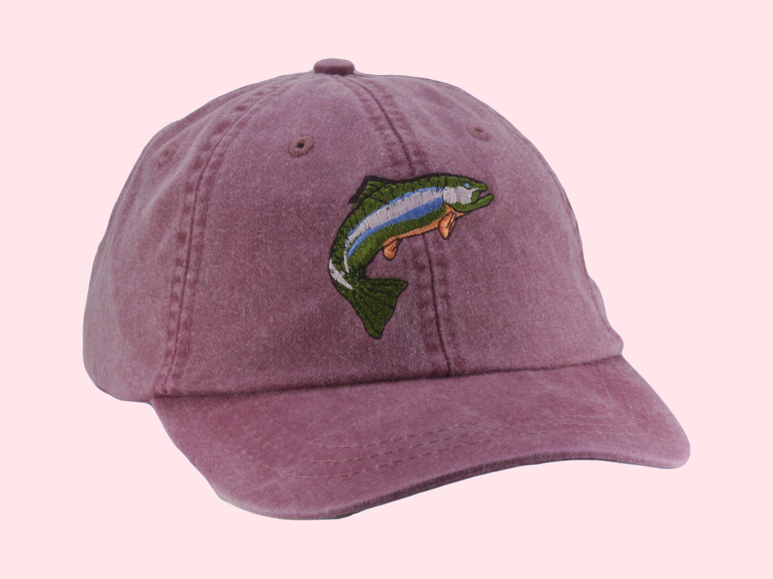 Trout Embroidered Low Profile Dad Hat, Mom Baseball Cap, Rainbow Trout ...