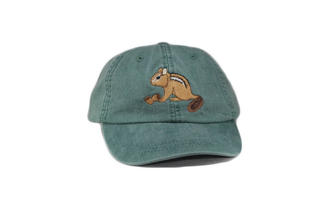 Chipmunk Embroidered Dad Hat, Adjustable Leather Strap, Brass Buckle ...