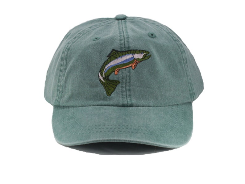 Trout Embroidered Low Profile Dad Hat, Mom Baseball Cap, Rainbow Trout ...