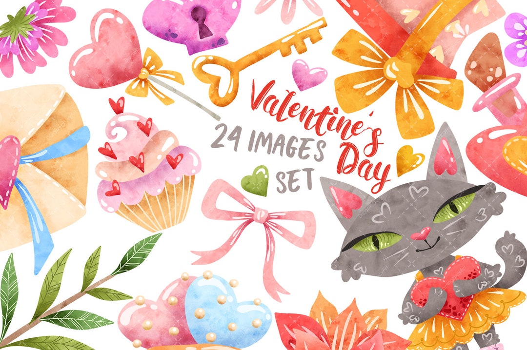 Watercolor Valentines Day Clipart, Valentines Instant Download, Love ...