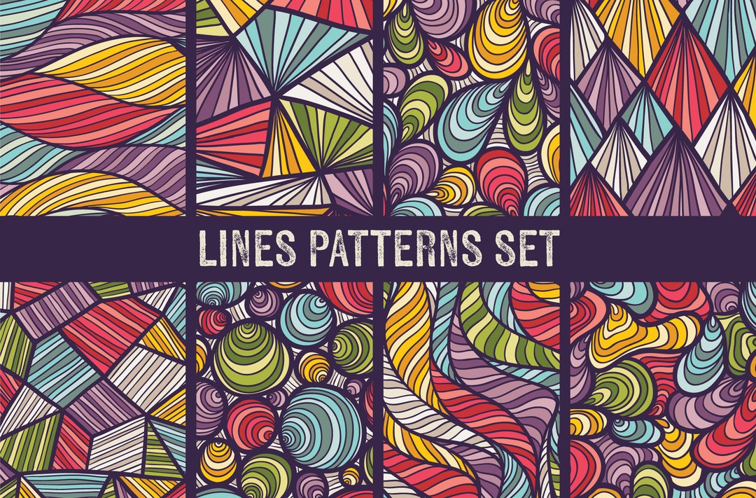 Lines Digital Paper Set, Seamless Pattern Designs, Doodle Backgrounds ...