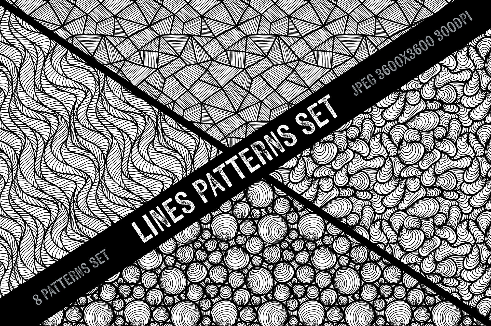 Black and White Digital Paper Set, Seamless Pattern Designs, Doodle ...