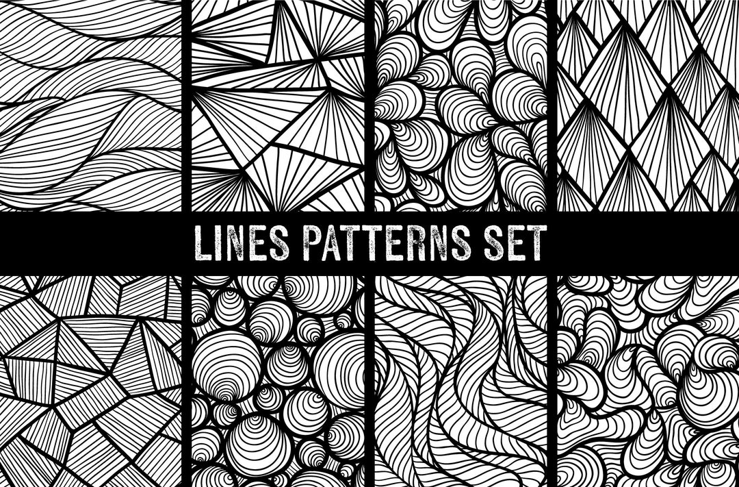 Black and White Digital Paper Set, Seamless Pattern Designs, Doodle ...