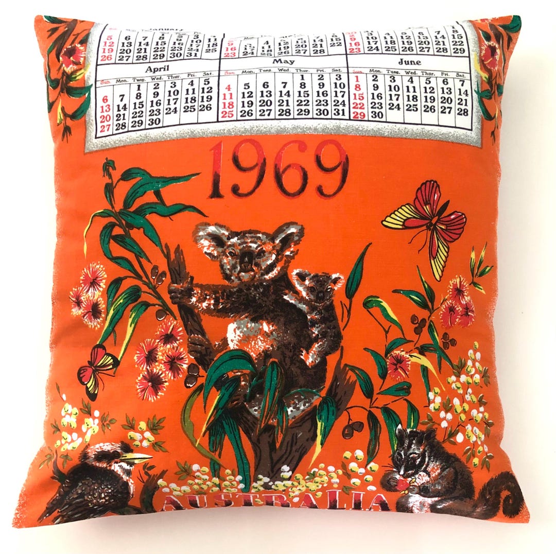 1969 Souvenir Calendar Cushion Cover Featuring Australian Flora and ...