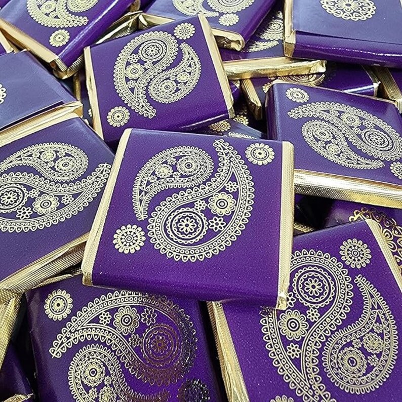 Purple & Gold Foil Printed Milk Chocolates Squares Pack of 50 - Etsy