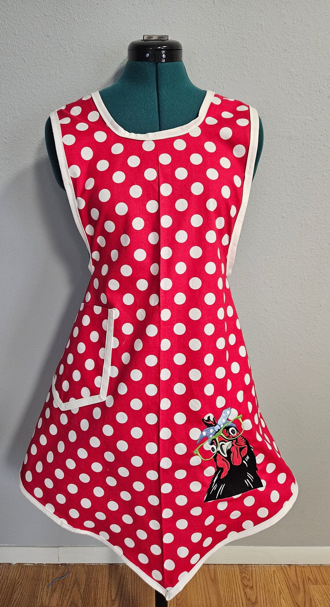 Retro Handmade Red Polka Dot Apron With Embroidered Chicken - Etsy