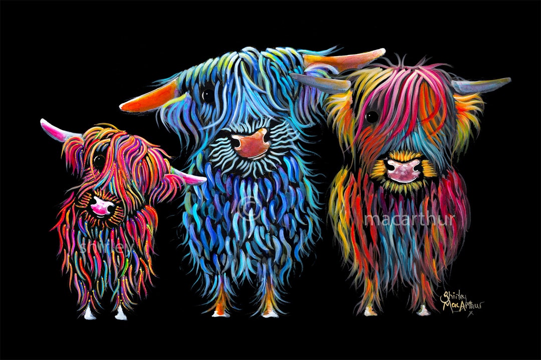 Cute Highland Cows Print the 3 Hairy Coos ' Shirley Macarthur, Cow ...
