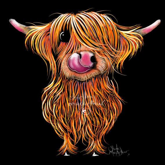 Highland Cow Print 'bumble on Black Shirley Macarthur - Etsy UK
