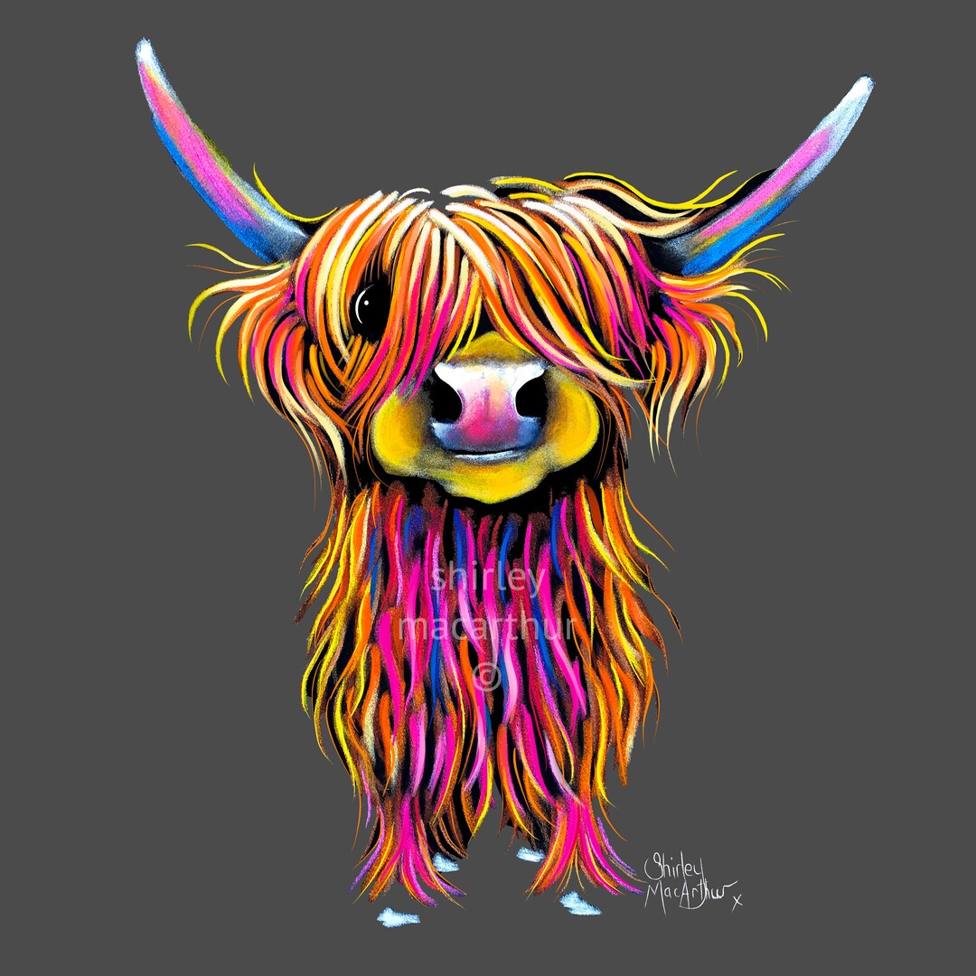 Highland Cow Print ' Onion ON Grey shirley Macarthur Cow - Etsy