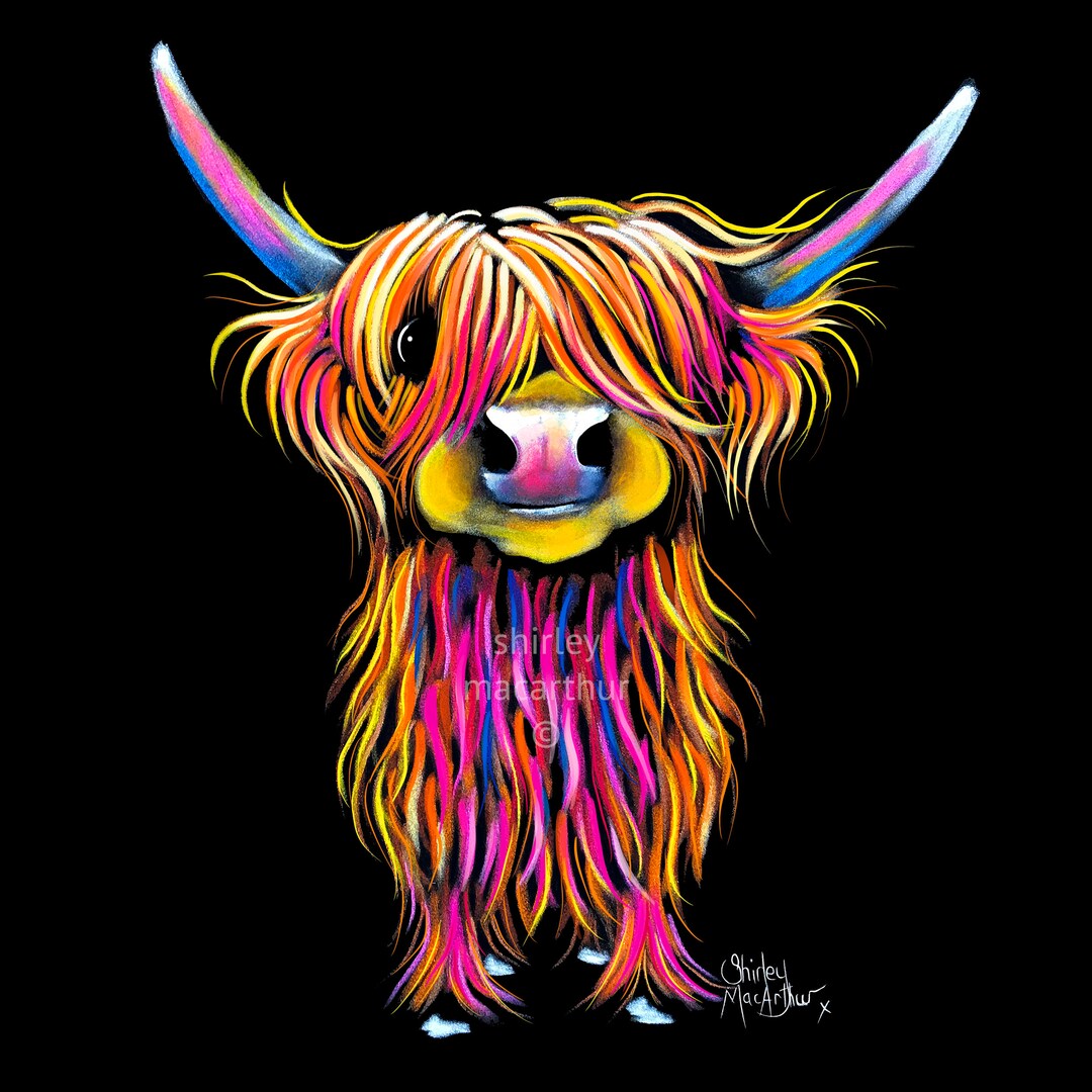 Highland Cow Print ' Onion ON Black Shirley Macarthur, Cow Art, Cow ...