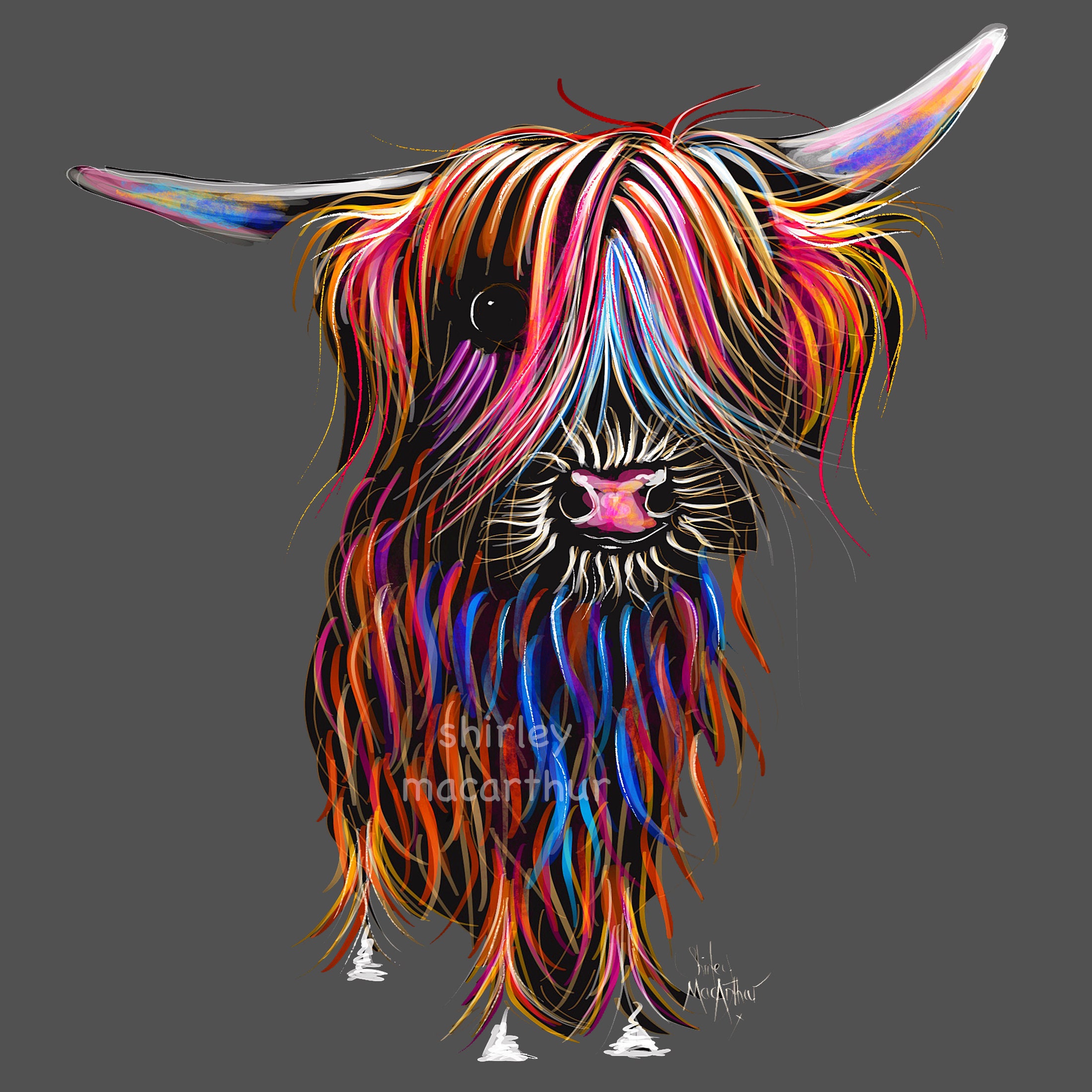 Highland Cow Print 'CoCo ON GReY Shirley MacArthur Cow | Etsy