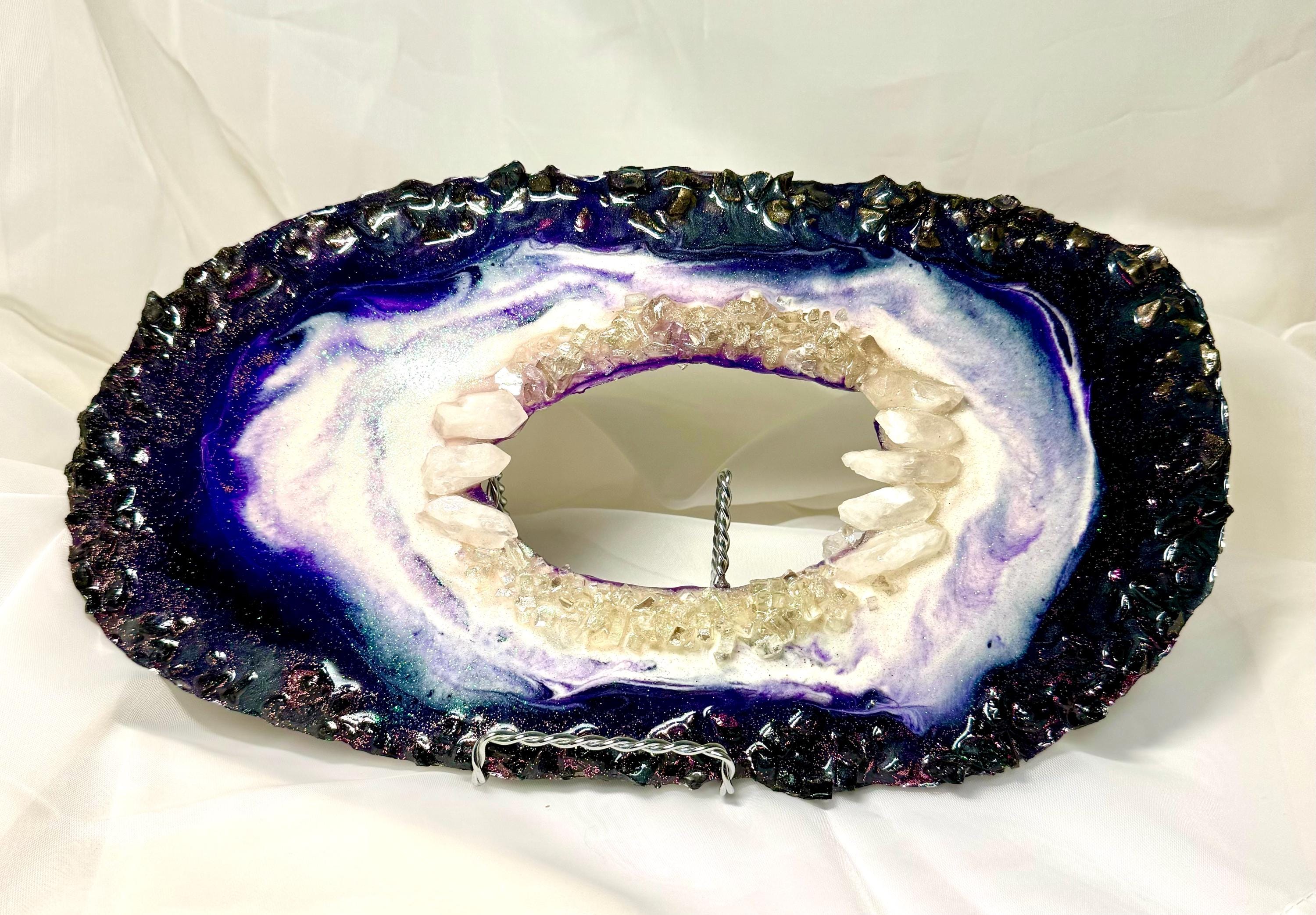 Geode Slice - Original Art Resin Real Crystals, Faux Geode Purple/black ...