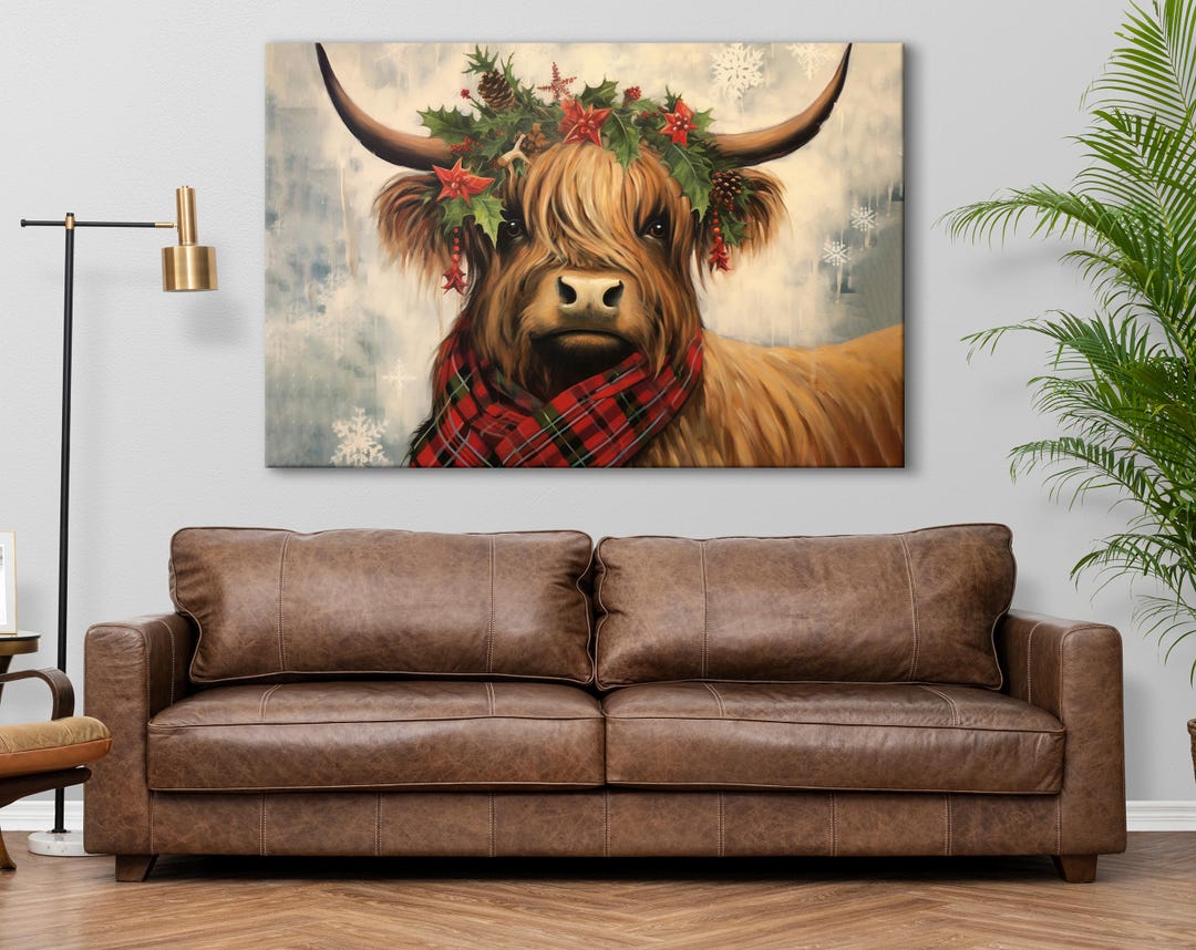Christmas Highland Cow Canvas Print: Western Holiday Wall Art - Etsy
