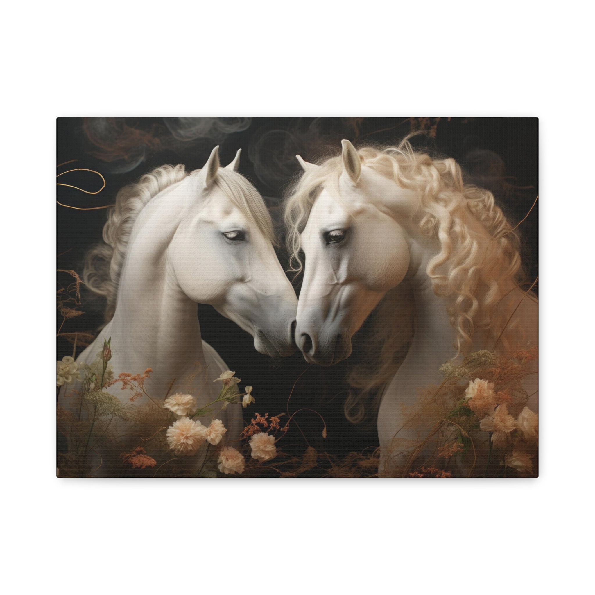 White Horses Couple Wall Art Print Floral Love Painting Gift Romantic ...