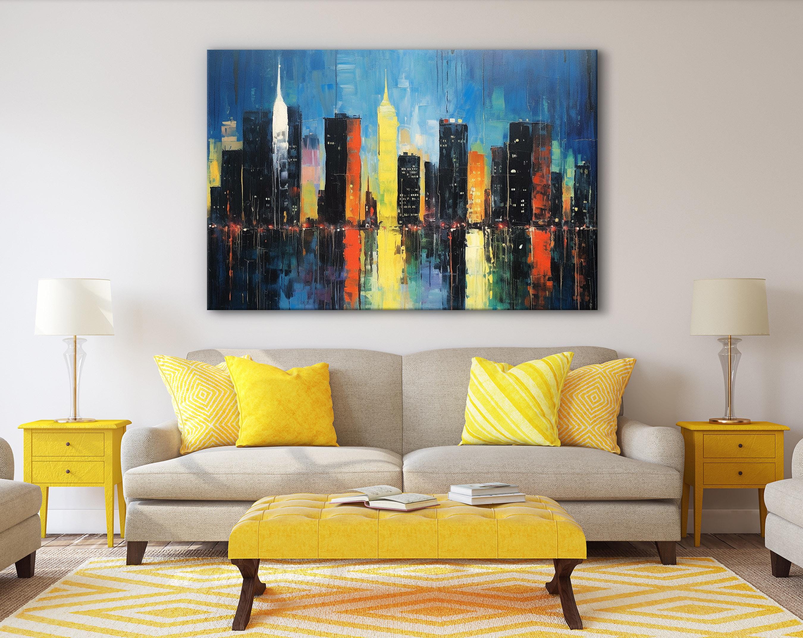 New York Cityscape Canvas Print: Night Skyline Oil Painting - Etsy