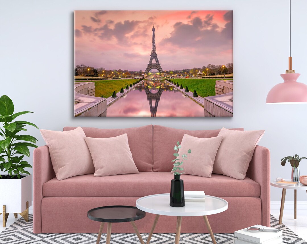 Eiffel Tower Print Wall Art Canvas Paris France Framed Wall Decor Pink ...