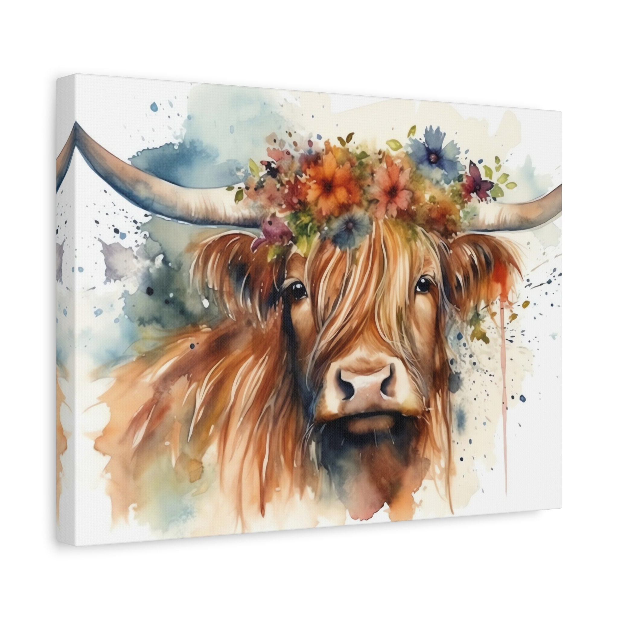 Highland Cow Print Canvas Wall Art Flower Head Dress Floral - Etsy