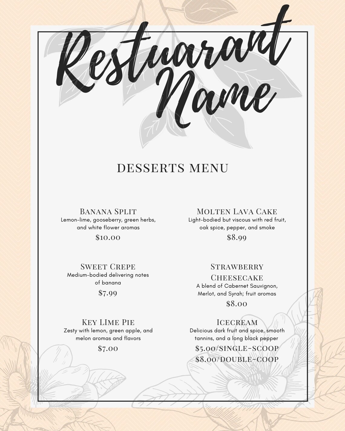 Restaurant Menu Template - Etsy