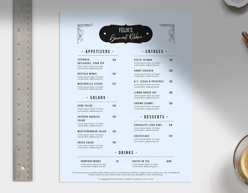 Elegant Modern Restaurant Menu - Etsy