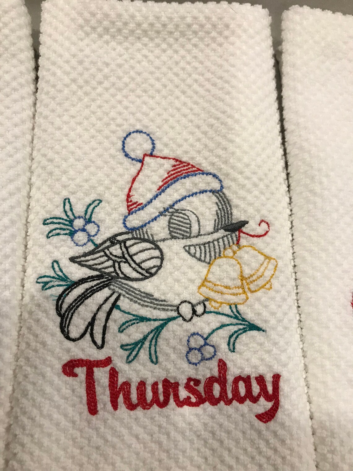 Christmas Chickadees Days of the Week Embroidered Kitchen - Etsy