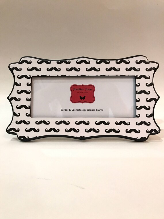 Double Barber & Cosmetology License Frame black white mustache print ...