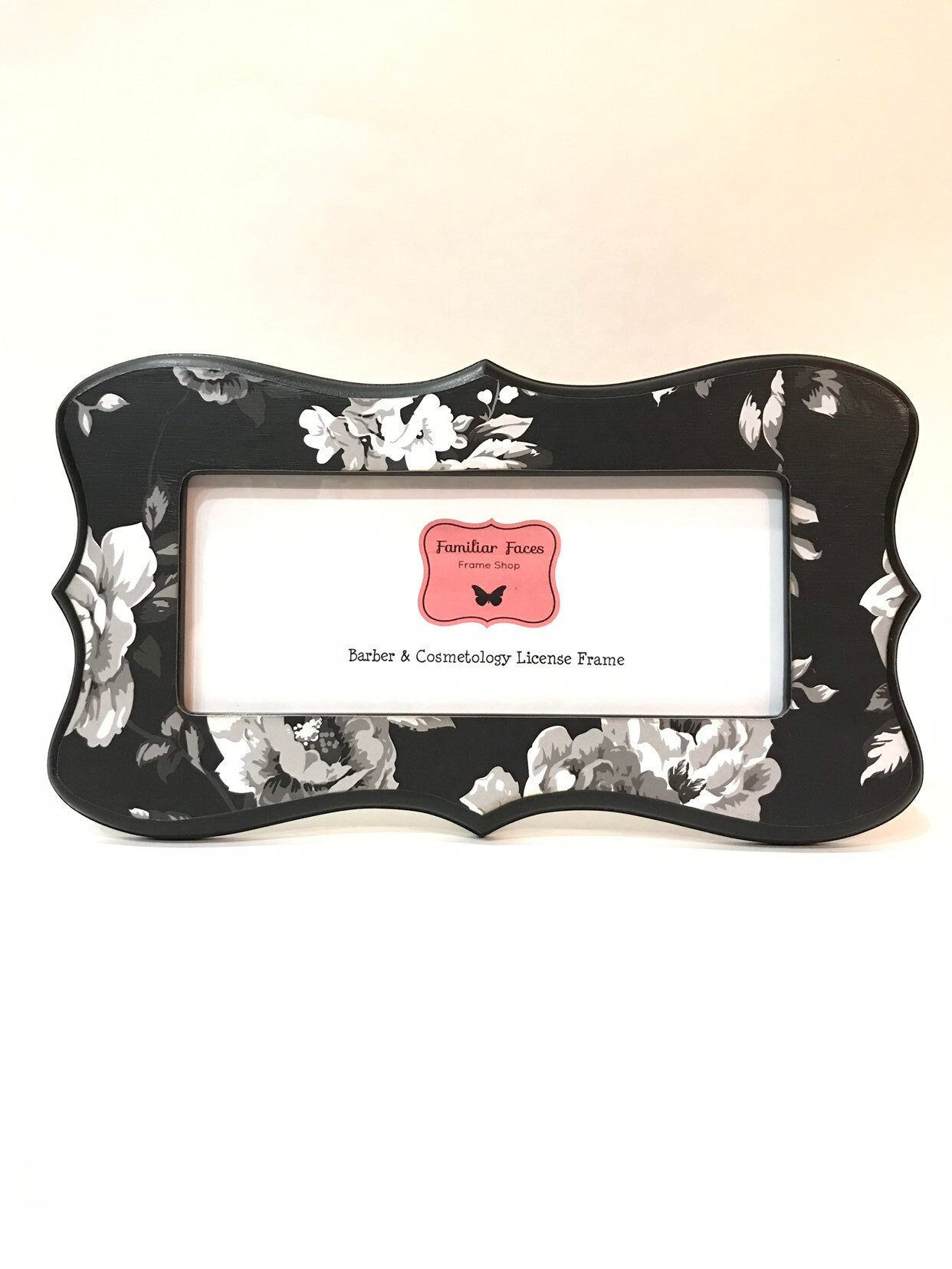 Double Barber & Cosmetology License Frame black white mustache print ...