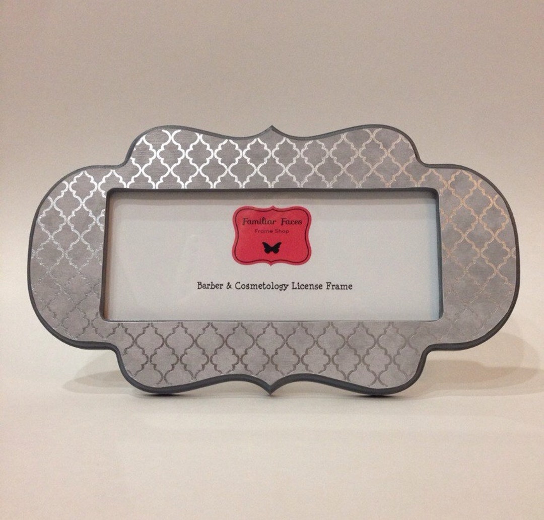 Barber & Cosmetology License Frame Gray Silver Foil Quatrefoil Fits 8 1 ...