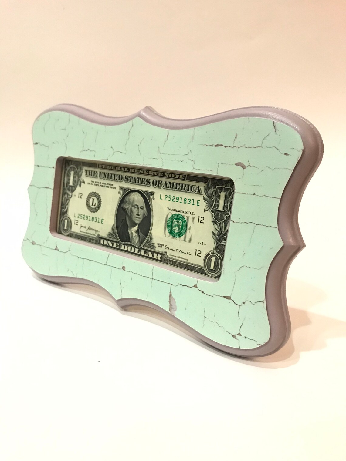Whimsical First Dollar Bill Picture Frame in Mint Distressed Paint ...
