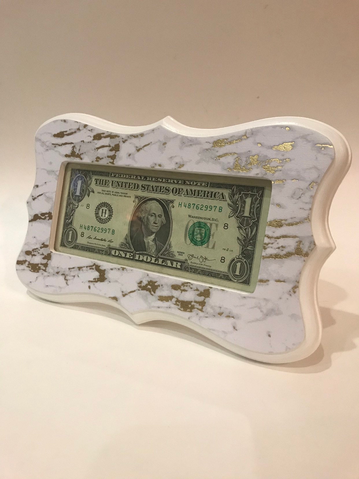 Whimsical First Dollar Bill picture frame in white & gold foil | Etsy