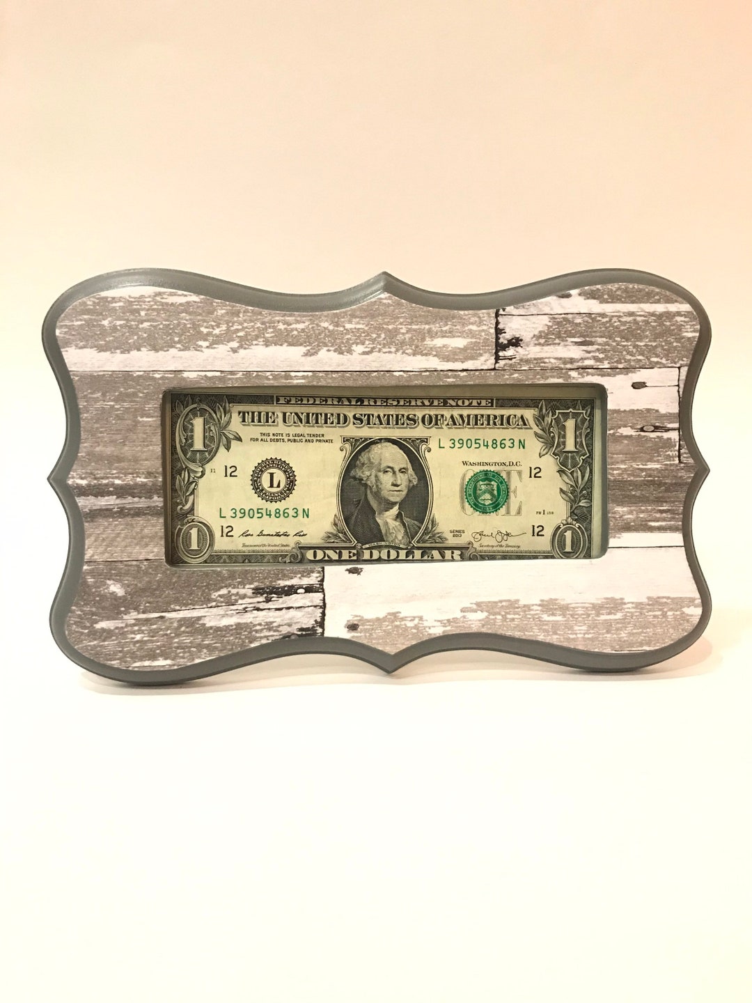Whimsical First Dollar Bill Picture Frame in Gray & White Distressed ...