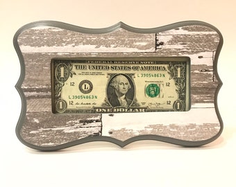 Whimsical First Dollar Bill Picture Frame in Brown Barnwood | Etsy