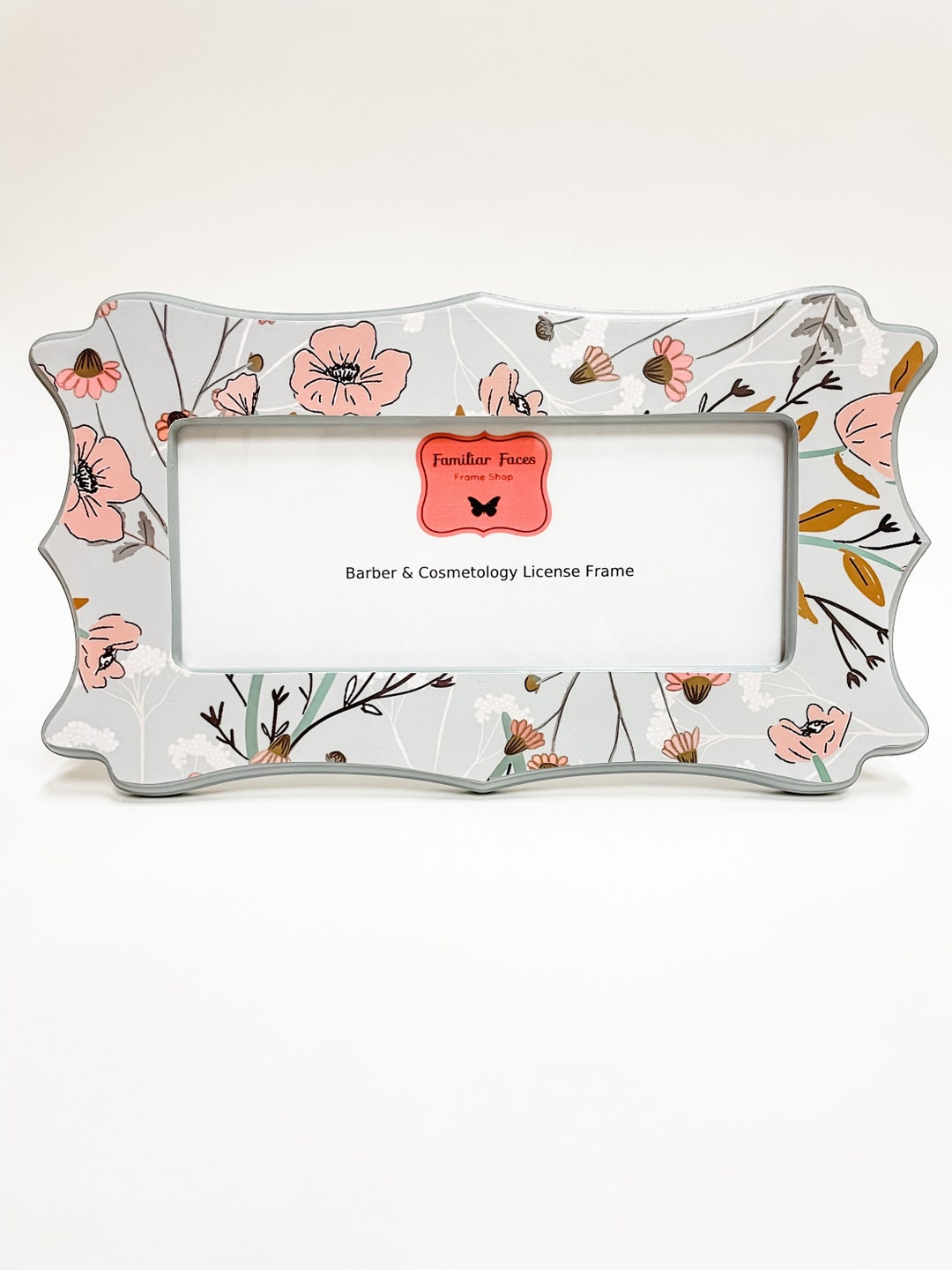 Barber & Cosmetology License Frame in Gray With Pink Floral Print Fits ...